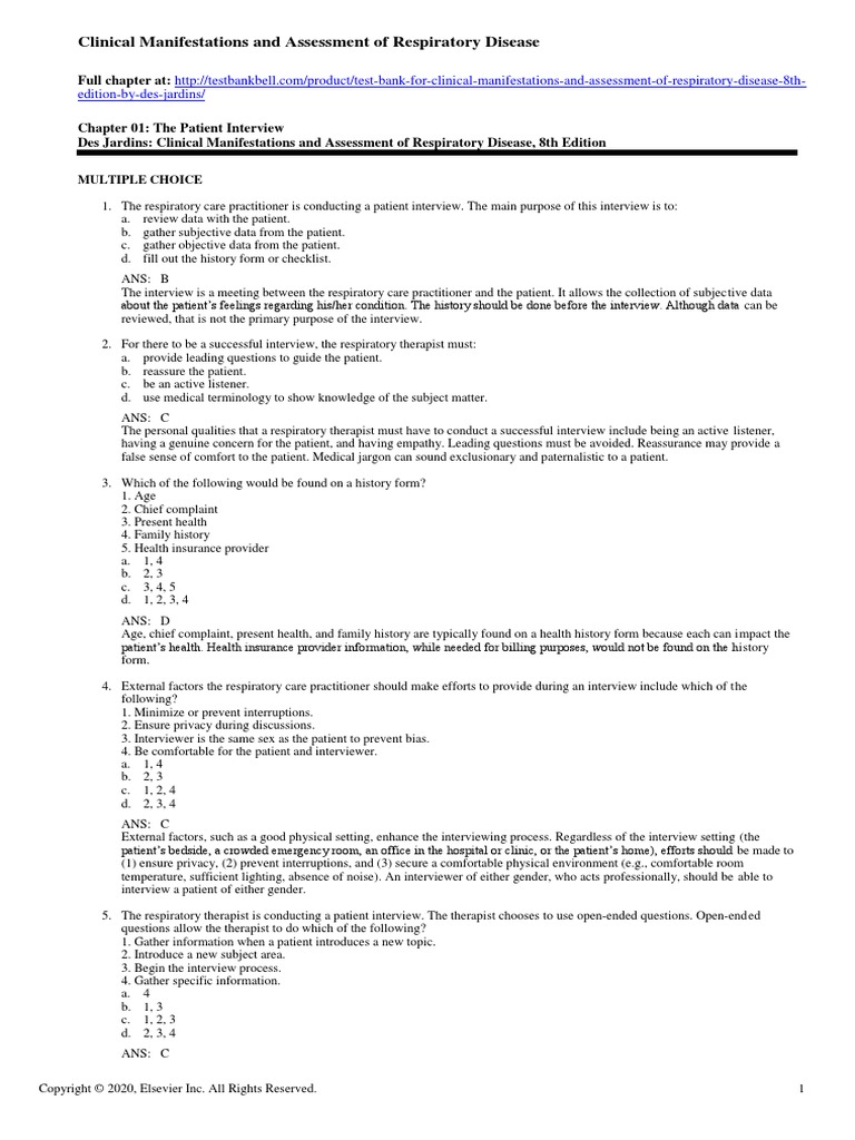 Test Bank For Clinical Manifestations and Assessment of Respiratory ...