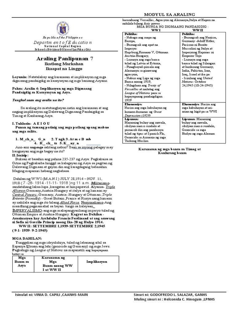 4.AP7 3rd Q Module Aralin 4 Revalidated Mrs. Hinoguin | PDF