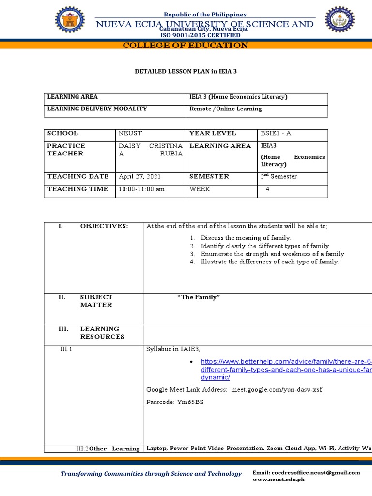 DAISY Rubia Final Demo Detailed Lesson Plan in TLEHE 3 The Family | PDF | Family | Grandparent