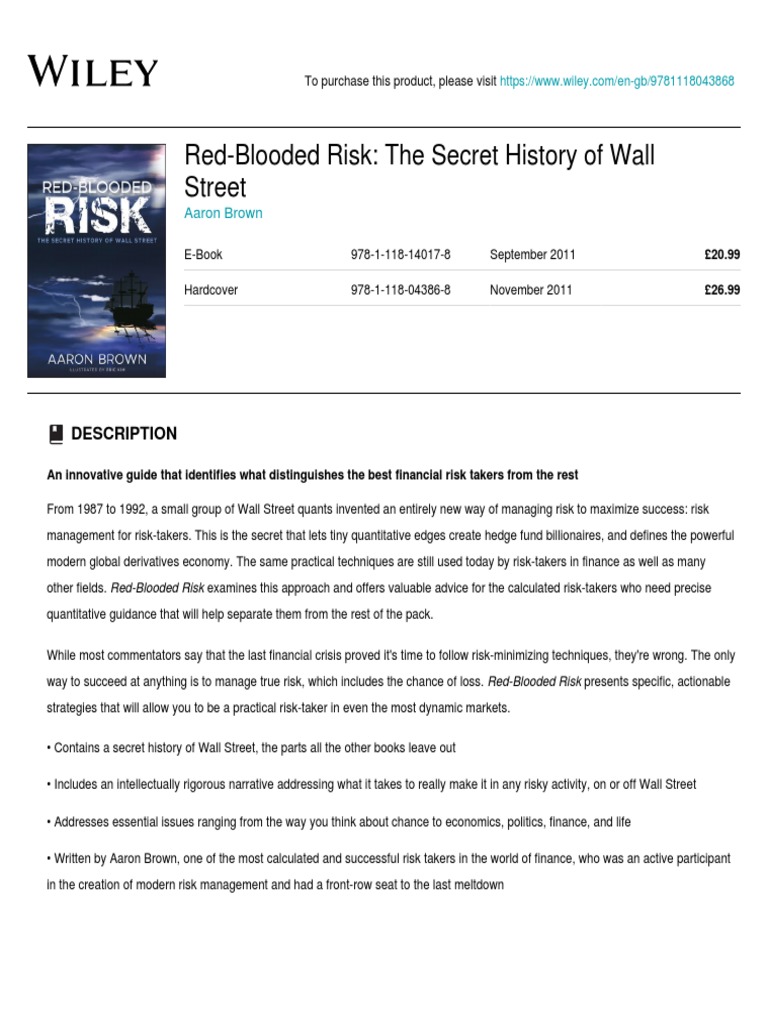 Wiley - Red-Blooded Risk - The Secret History of Wall Street - 978-1 ...