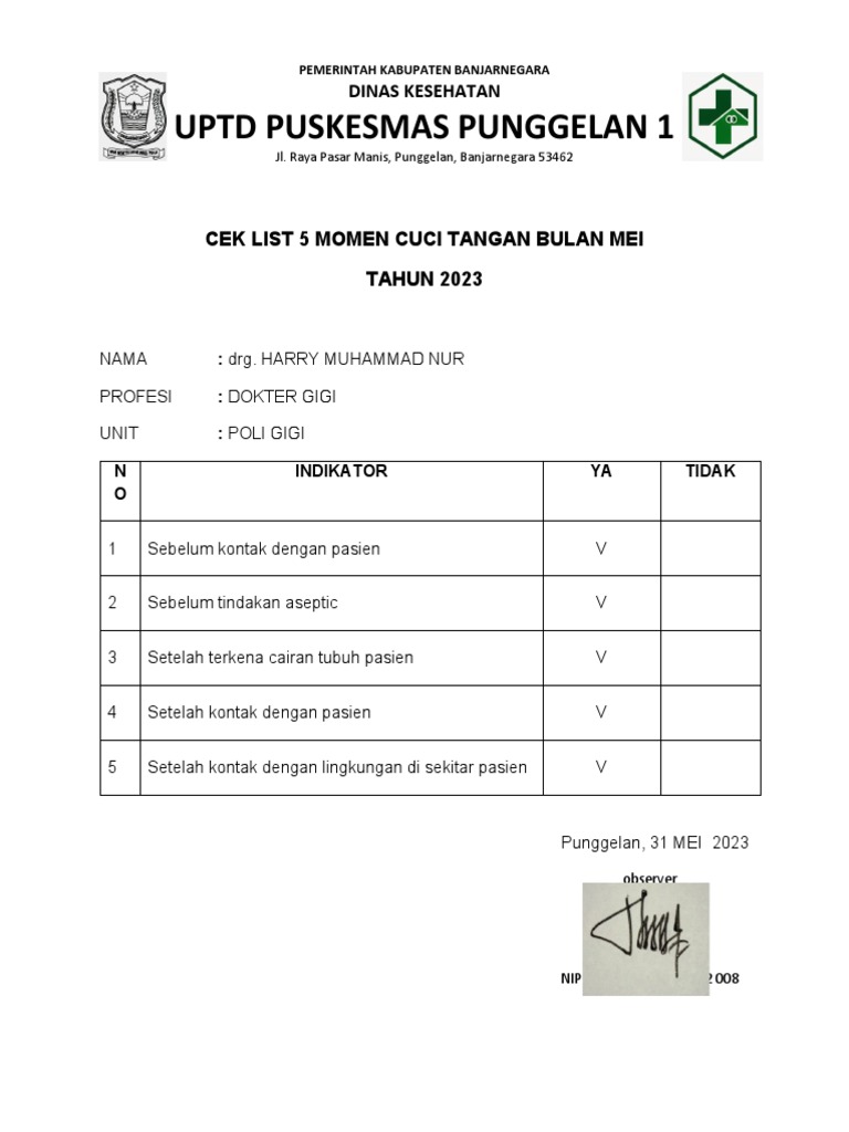 CEKLIS KKT POLI GIGI BULAN MEI | PDF