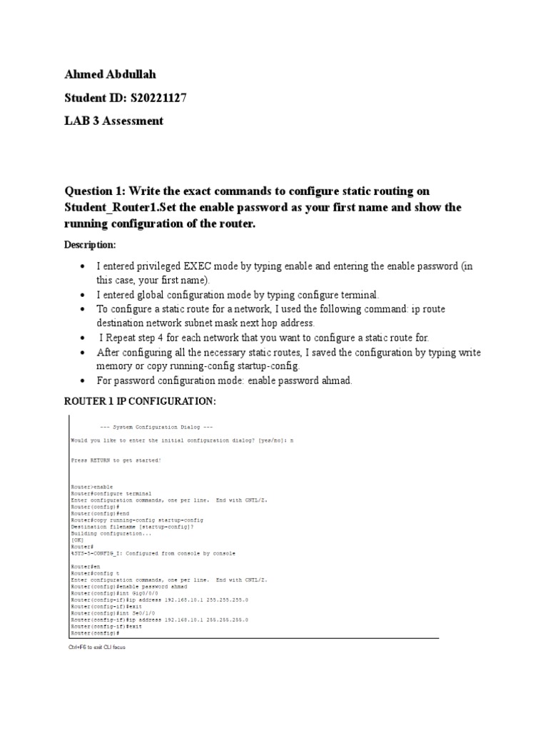 Lab 3 Ahmad Abdullah | PDF | Ip Address | Routing