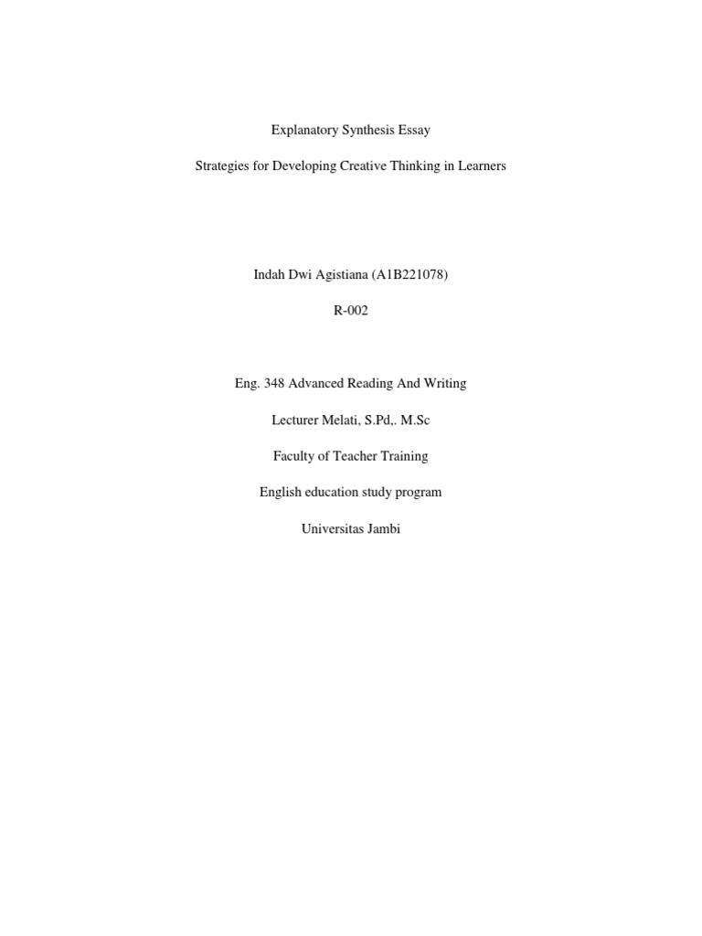 Explanatory Synthesis Essay - Indah Dwi Agistiana | PDF | Motivational ...