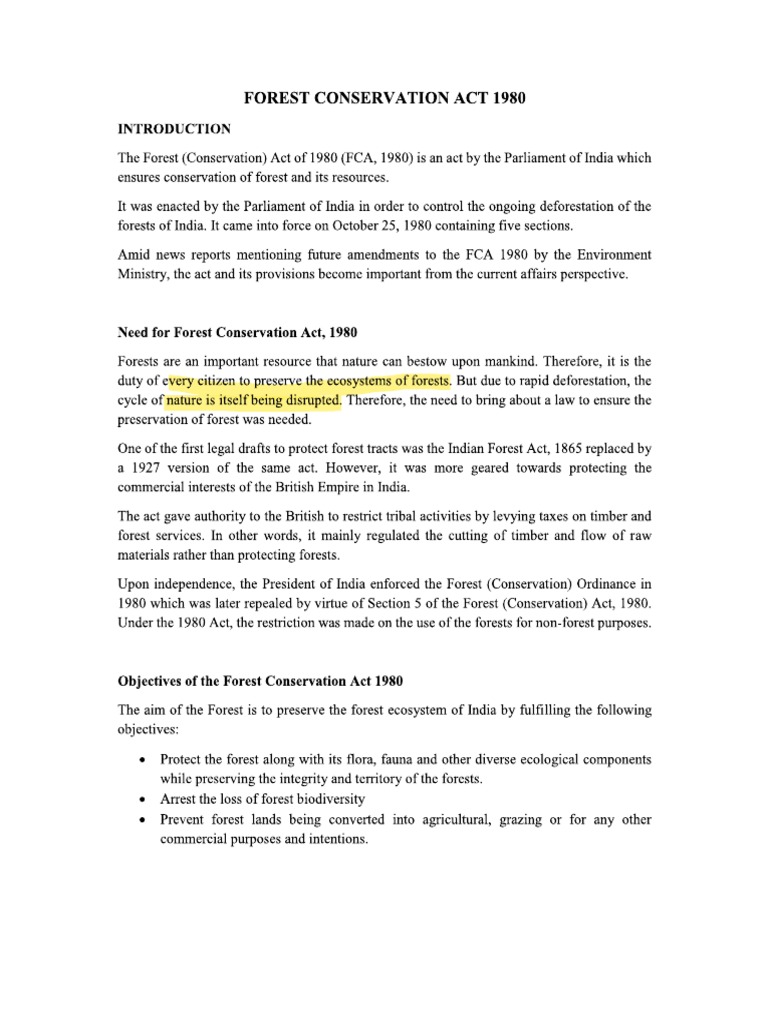 Forest Conservation Act | PDF
