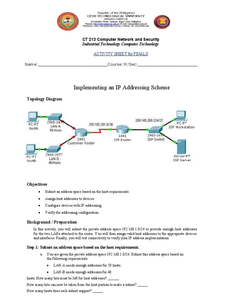 ACTIVITY SHEET For Finals PCKT2 | PDF | Ip Address | Router (Computing)