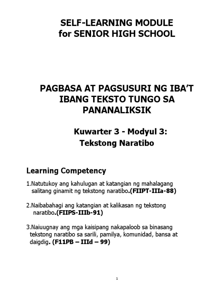 Q3 W3 Pagbasa at Pagsusuri NG Iba Naratibo | PDF