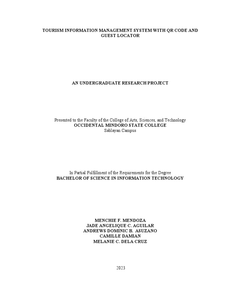 Tourism Information Management System With QR Code and Guest Locator ...