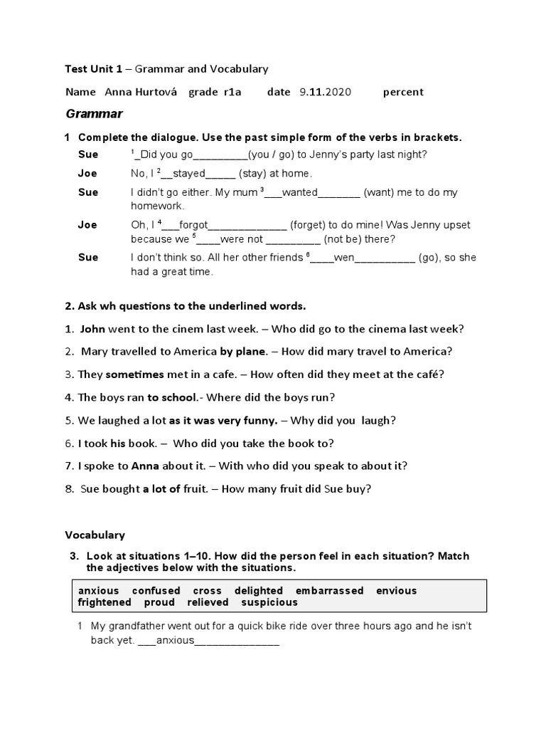 Test Unit 1 Progress Test | PDF
