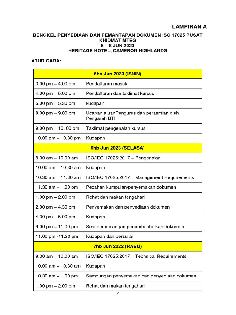 Tentatatif Bengkel Iso17025 Mteg 5-8062023 | PDF