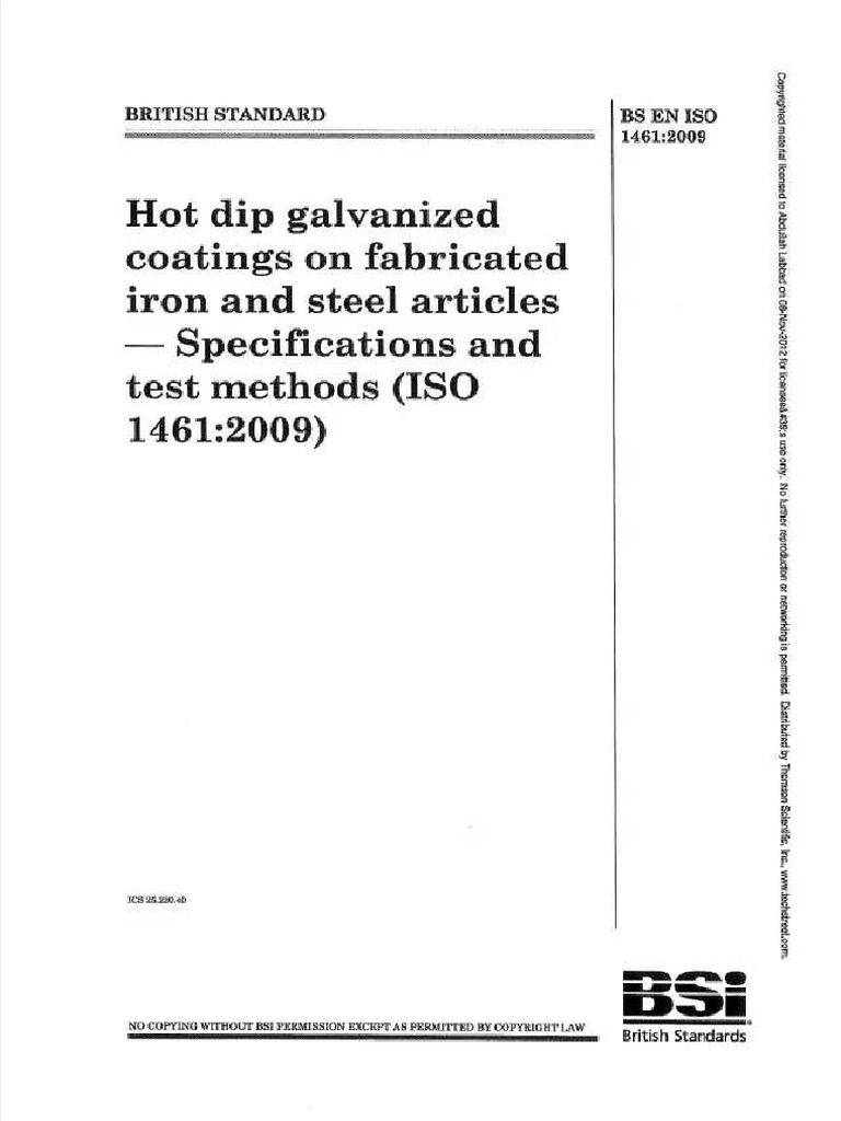 Bs-En-Iso-1461-2009 Hot Deep Galvanized | PDF