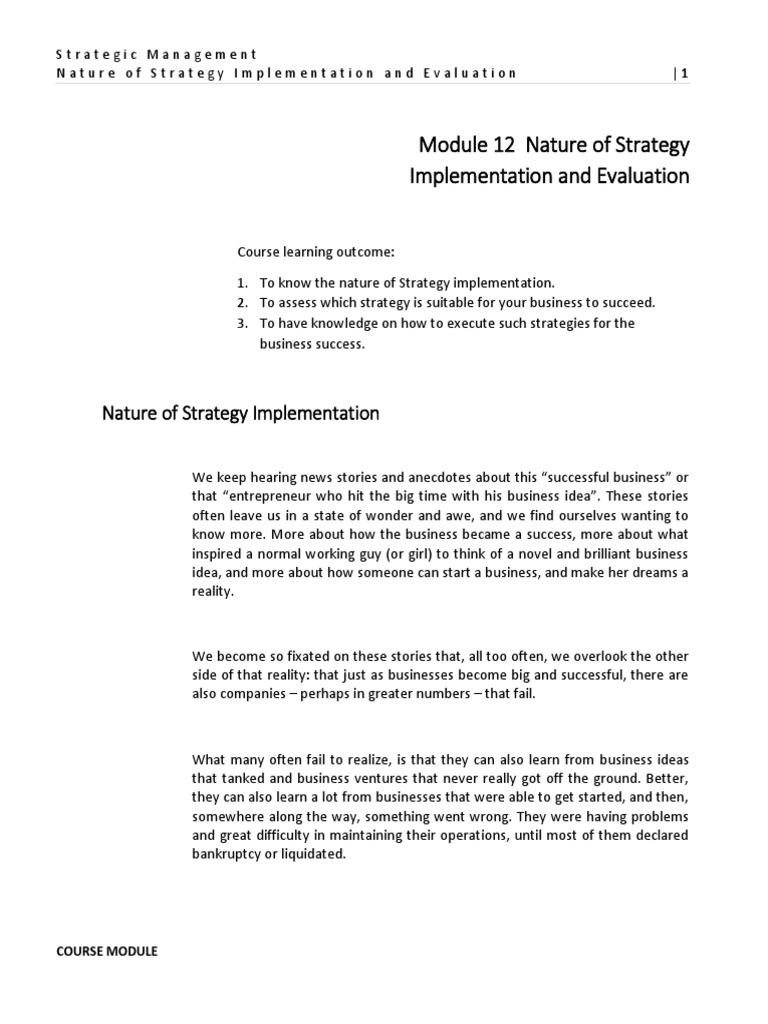 W12 & W13 Nature of Strategy Implementation and Strategy Evaluation ...