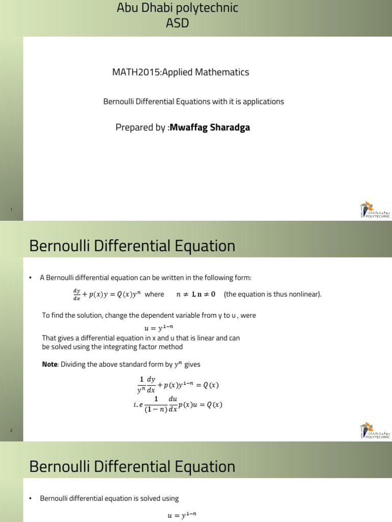 Bernoulli Differential Equations Guide | PDF | Differential Equations ...
