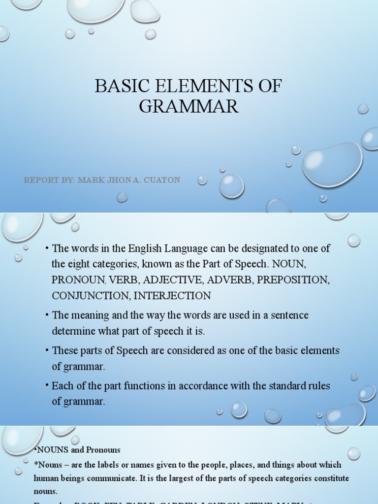 Basic Elements of Grammar | PDF | Part Of Speech | Noun
