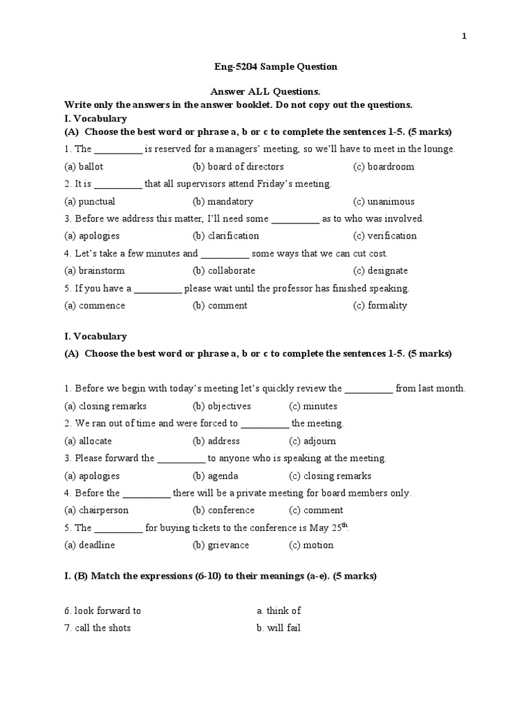 5204 Sample Question Format | PDF