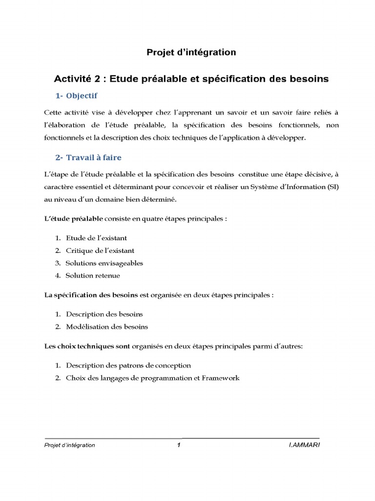 Activité - Etape de L - Étude Préalable Et Spécification Des Besoins | PDF