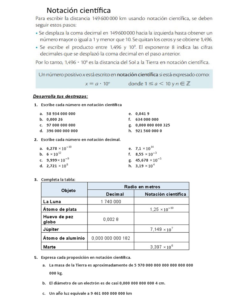 Actividades de Notación Científica | PDF