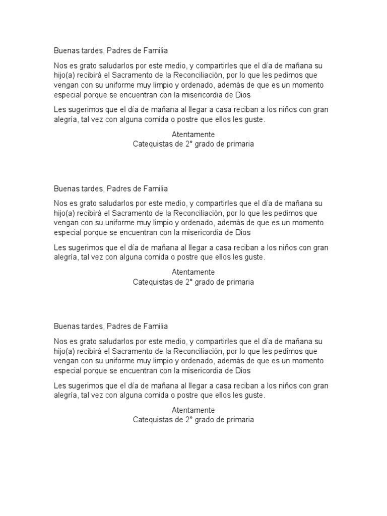 Recado Padres de Familia | PDF