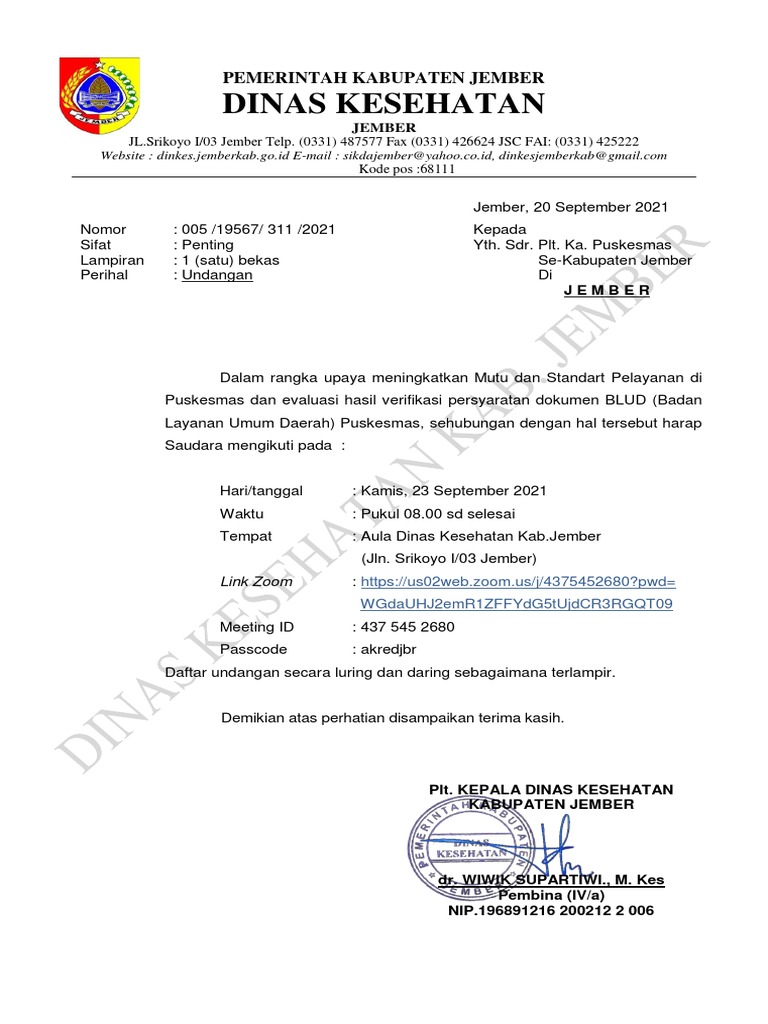 Surat Undangan Zoom Meeting Akreditasi Dan BLUD 20 September 2021 ...