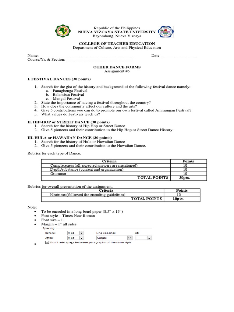 Festival and Dance Forms Assignment | PDF