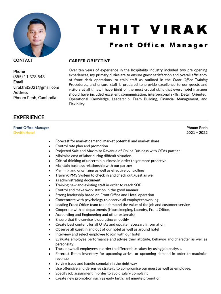 CV - Front Office Manager | Download Free PDF | Business