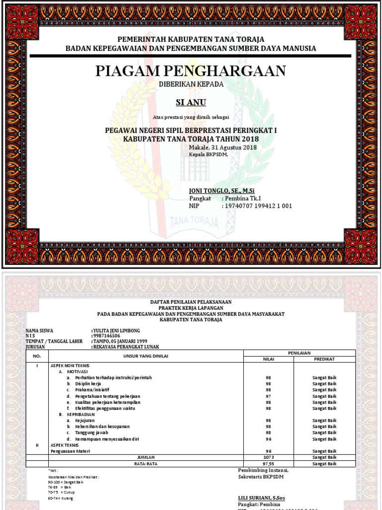 Piagam Penghargaan Pns Berprestasi | PDF