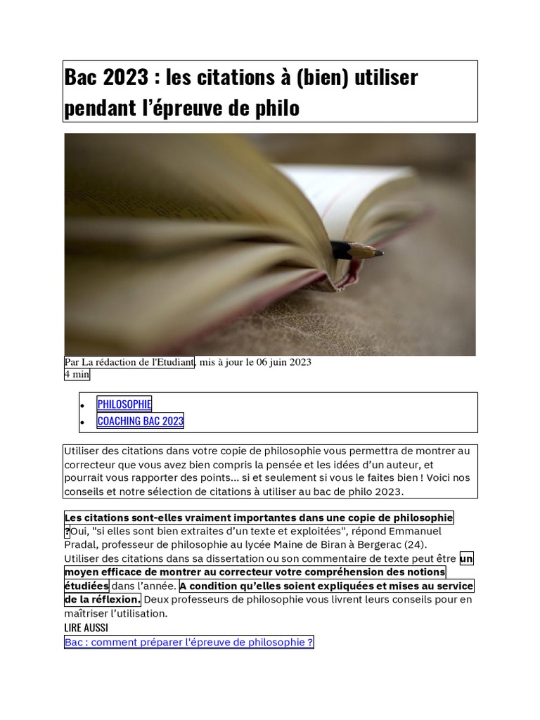 Bac Philo 2023 - Les Citations À Bien Utiliser | PDF