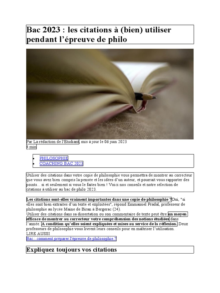 Citations clés pour le bac de philo 2023 | PDF | Vérité | Conscience
