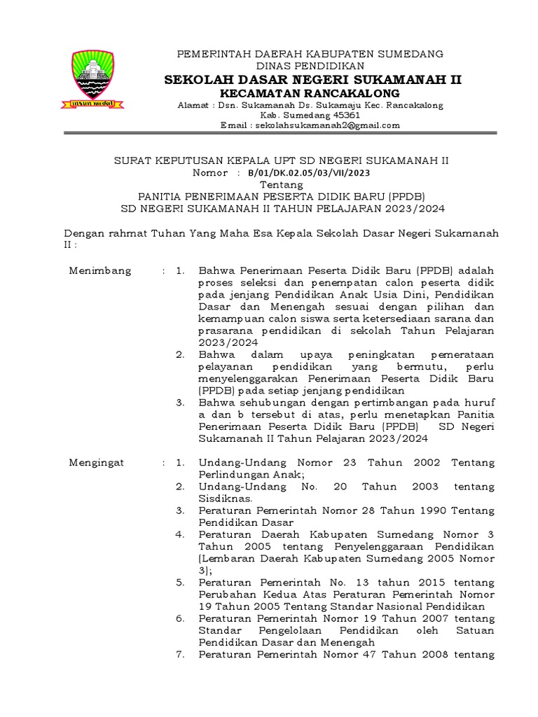 Contoh SK Panitia PPDB | PDF Contoh SK Panitia PPDB | PDF