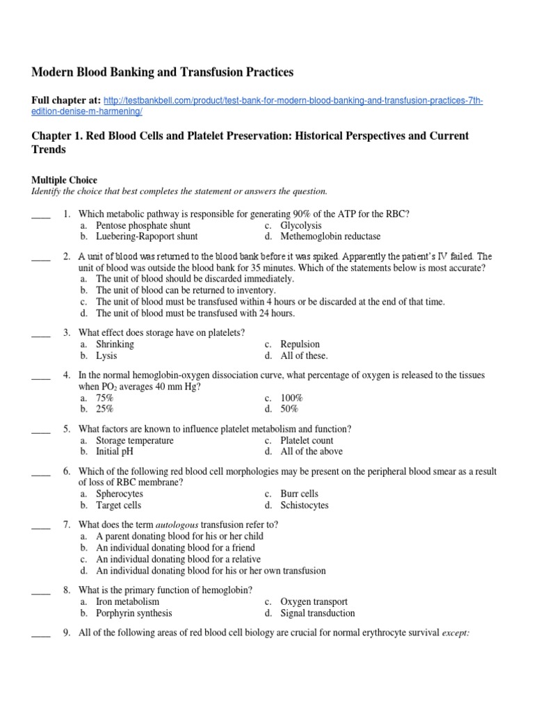 Test Bank For Modern Blood Banking and Transfusion Practices 7th ...