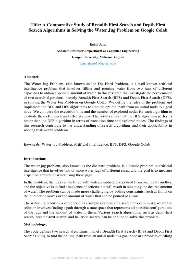 A Comparative Study of Breadth First Search and Depth First Search Algorithms in Solving The ...