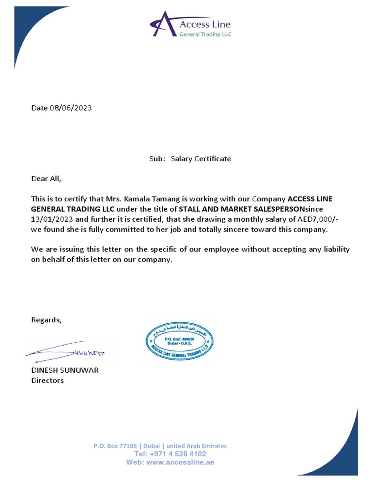 salary certificate | PDF