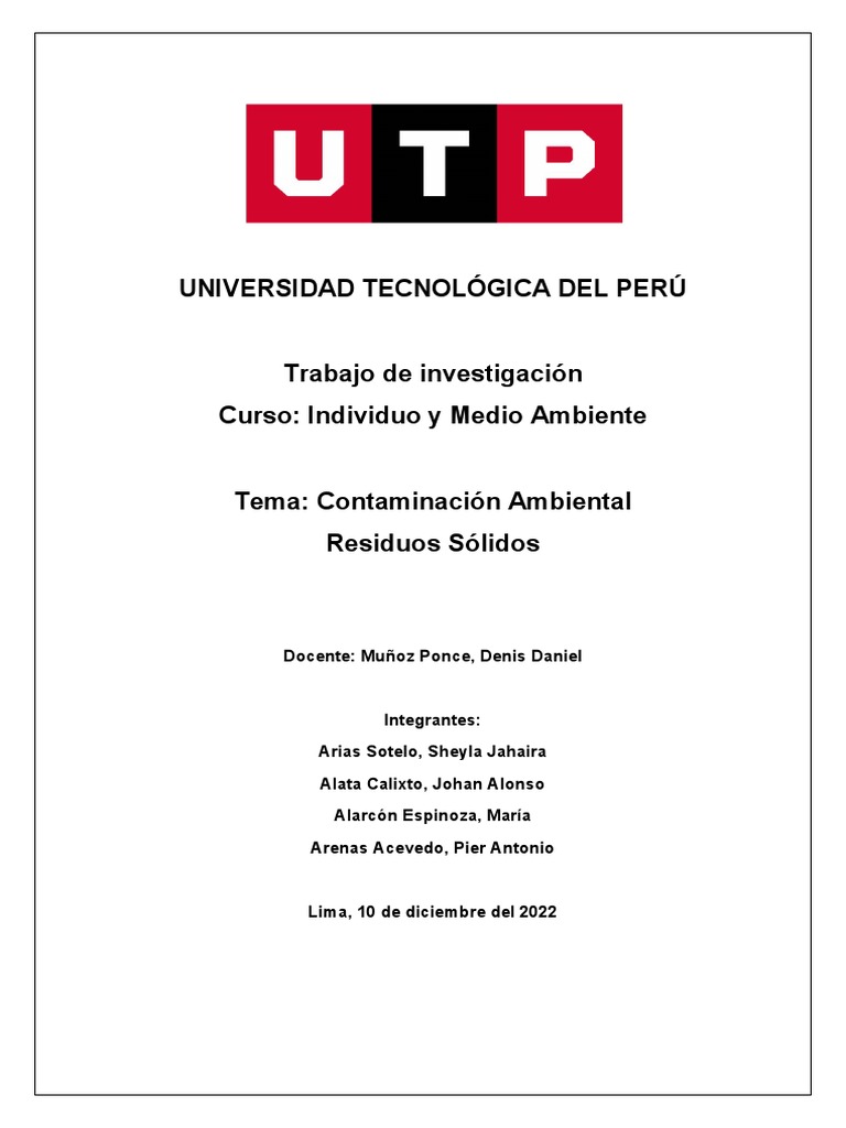 S17 - Informe Final Del Trabajo de Investigación | PDF | Residuos | Contaminación