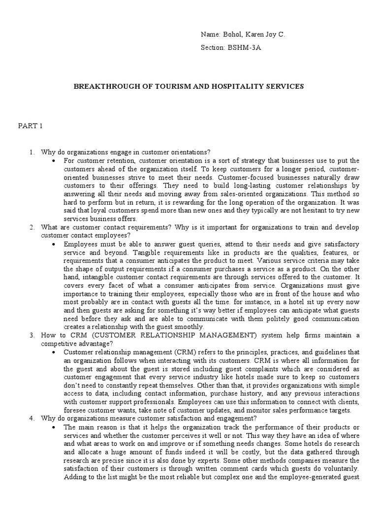 Breakthrough of Tourism Af Hospitality Services Part 1 | PDF | Customer ...