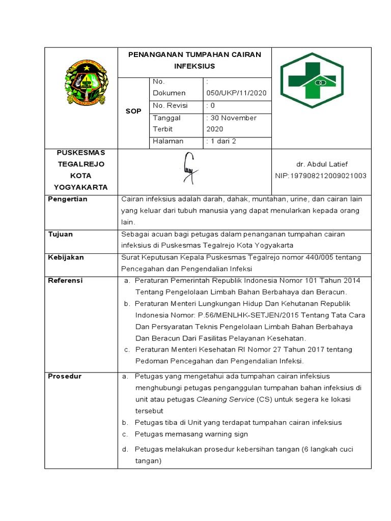 Prosedur Penanganan Cairan Infeksius | PDF | Kesehatan Holistik