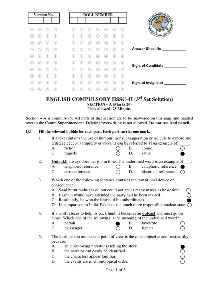 Solution of English HSSC-II (3rd Set) | PDF | Muhammad Solution of English HSSC-II (3rd Set) | PDF | Muhammad