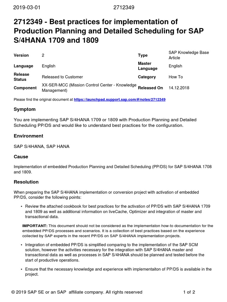 Best Practices For Implementation of Production Planning and Detailed Scheduling For SAP S4HANA ...