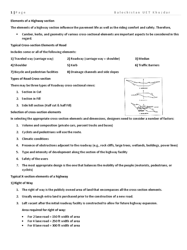 Lec 6 Elements of A Highway Section | PDF | Road | Lane