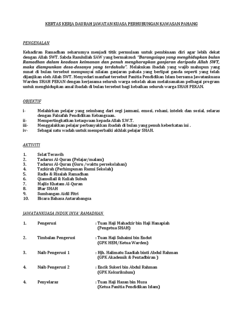 Kertas Kerja Daurah JKPK | PDF