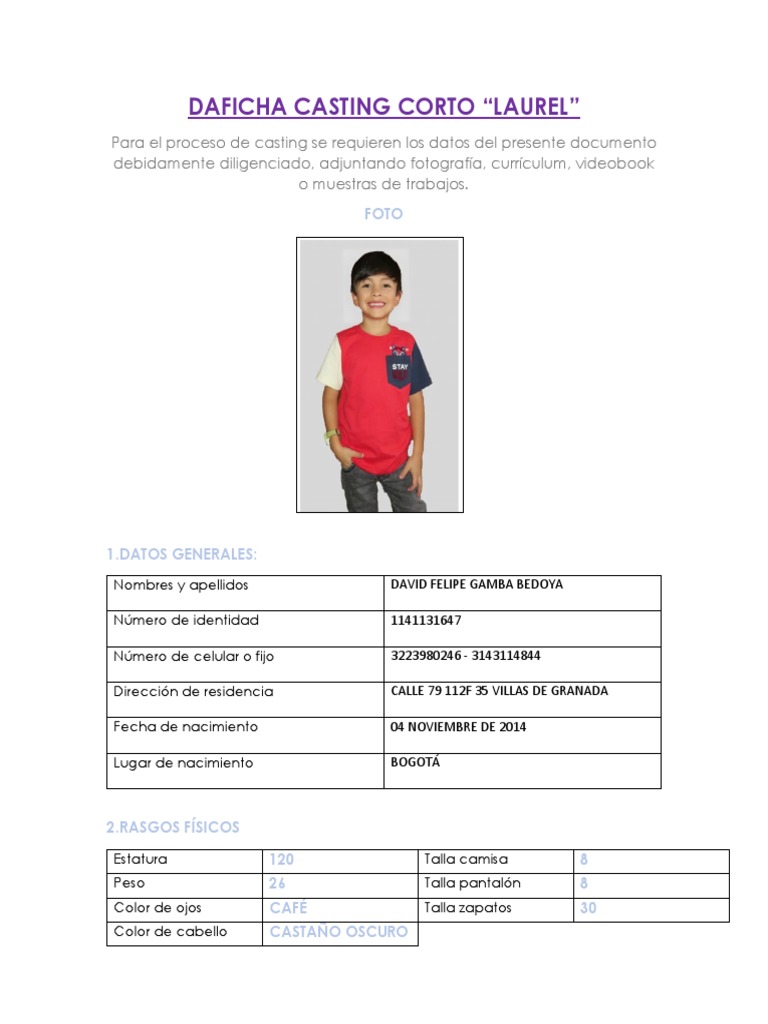 Ficha Casting Corto | PDF