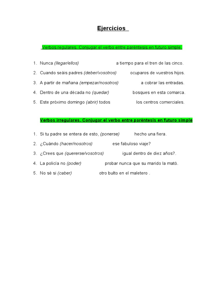 Ejercicios Futuro Simple | PDF