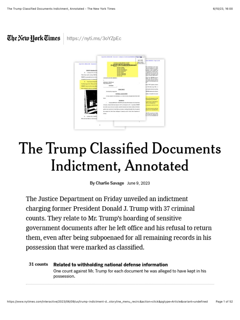 The Trump Classified Documents Indictment, Annotated - The New York Times | Download Free PDF ...
