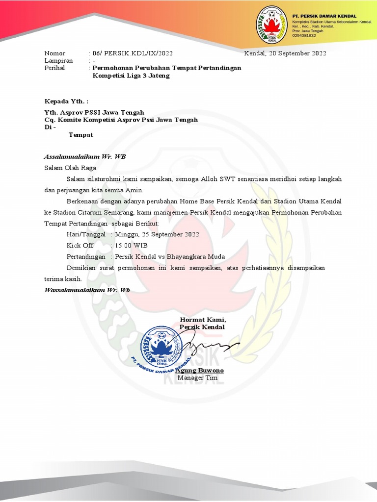 Surat Permohonan Perubahan Jadwal | PDF