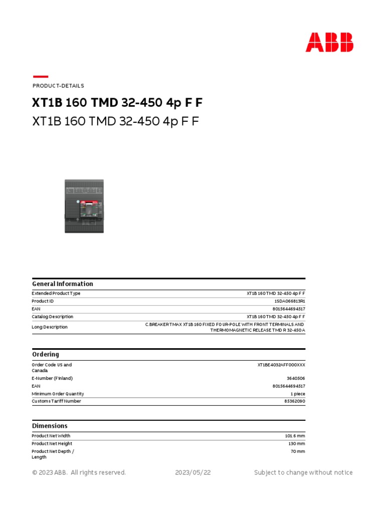 1SDA066813R1-xt1b-160-tmd-32-450-4p-f-f | PDF | Alternating Current ...