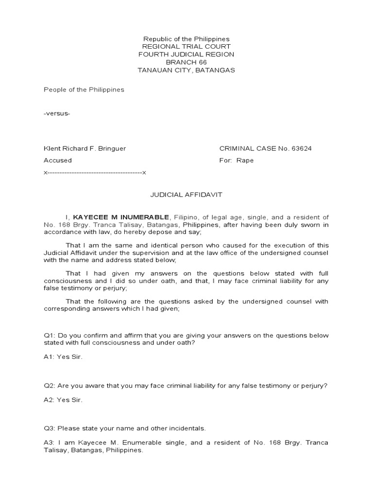 Judicial Affidavit | Download Free PDF | Affidavit | Perjury