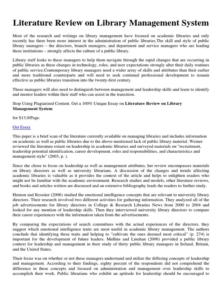 Literature Review On Library Management System | PDF