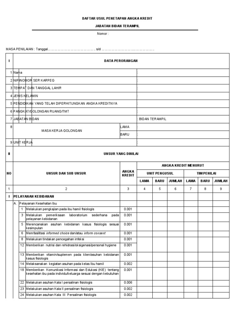 Form Dupak Bidan Kategori Keterampilan - Baru | PDF