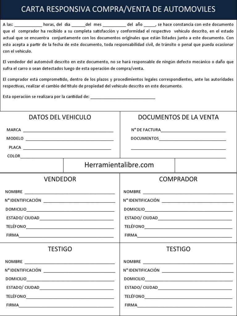 Carta Responsiva Compraventa Vehiculo Herramientalibre1 | PDF