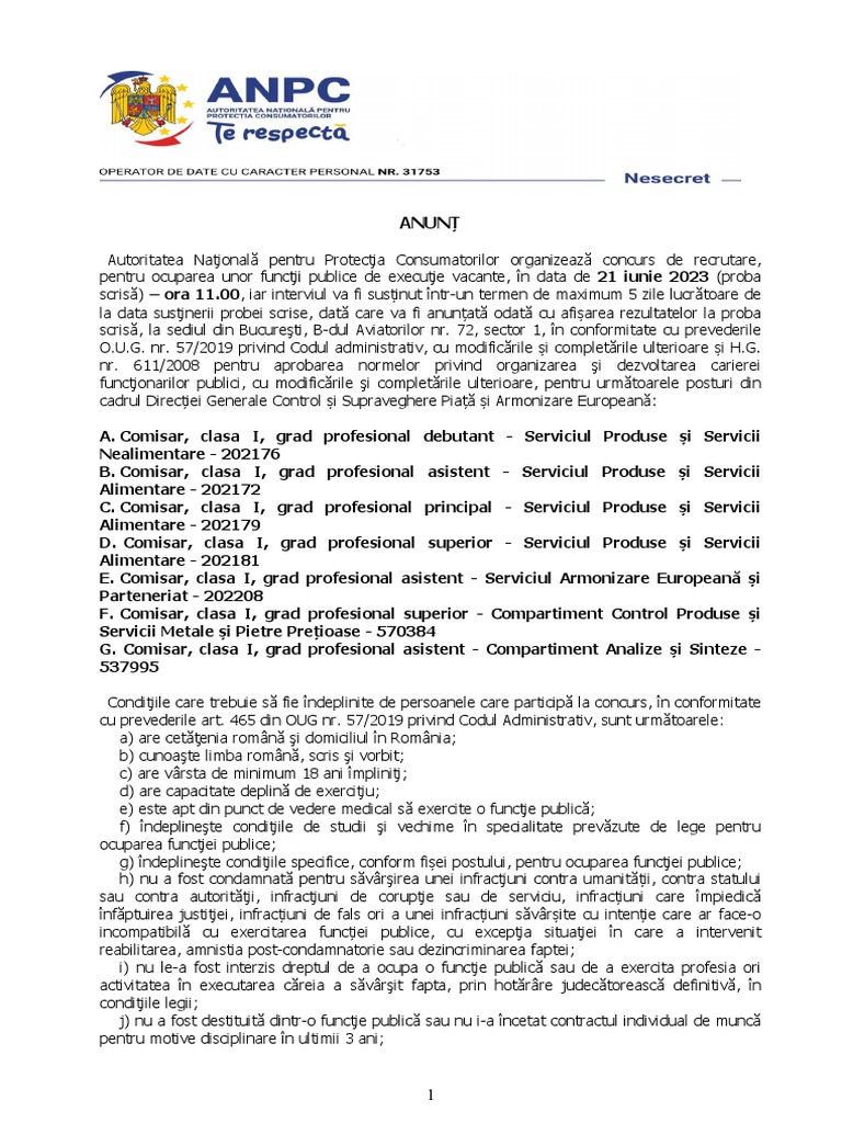 ANPC Sediu Si Site Concurs 21.06.2023 DGCSPAE | PDF