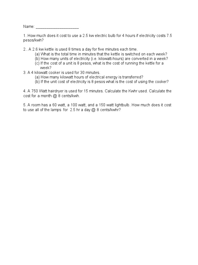 Electricity Cost Calculations Guide | PDF