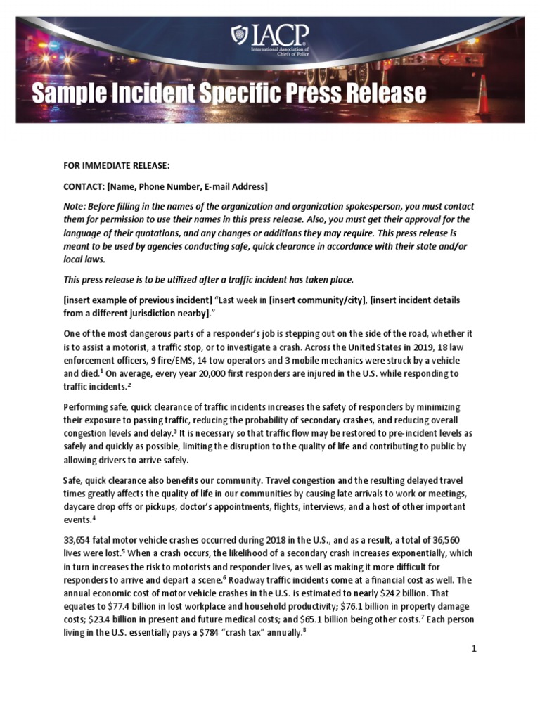 Sample - Incident Specific Press Release | PDF | Traffic Collision ...